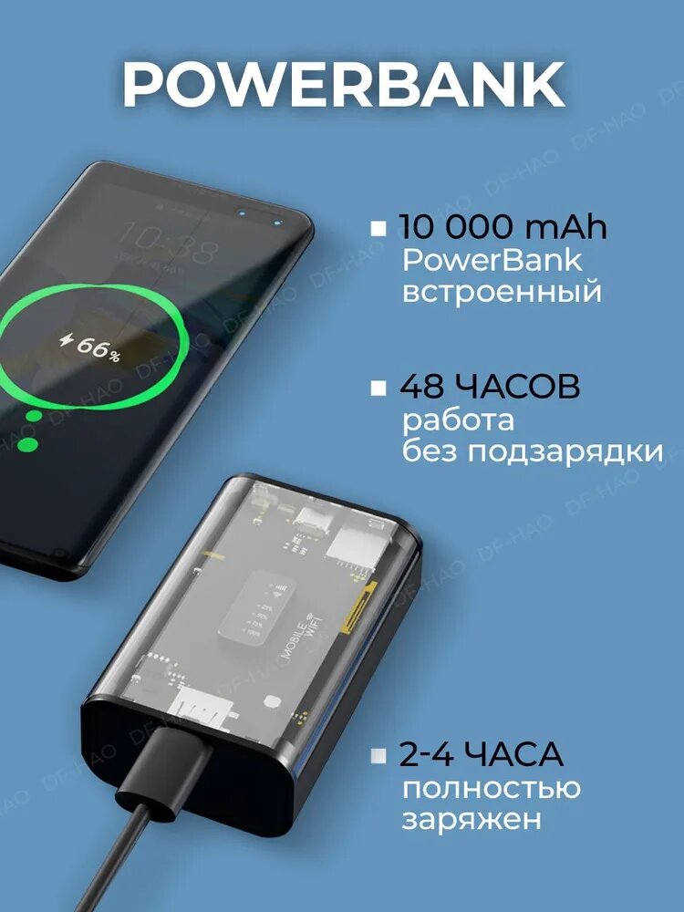 Карманный беспроводной Роутер Wi-Fi с сим картой 2.4/5ггц PowerBank,10000mAh