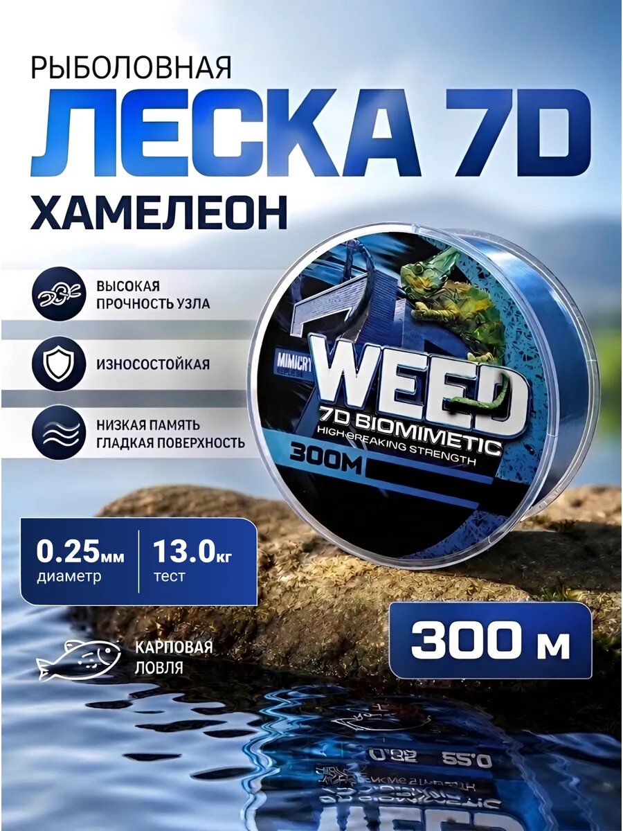 Камуфляжная леска 7D хамелеон 0.25 мм (300 м)