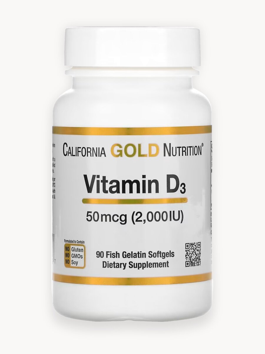 California Gold Nutrition, Витамин D3 (Д3), 50 mcg 2000 IU, 90 капсул