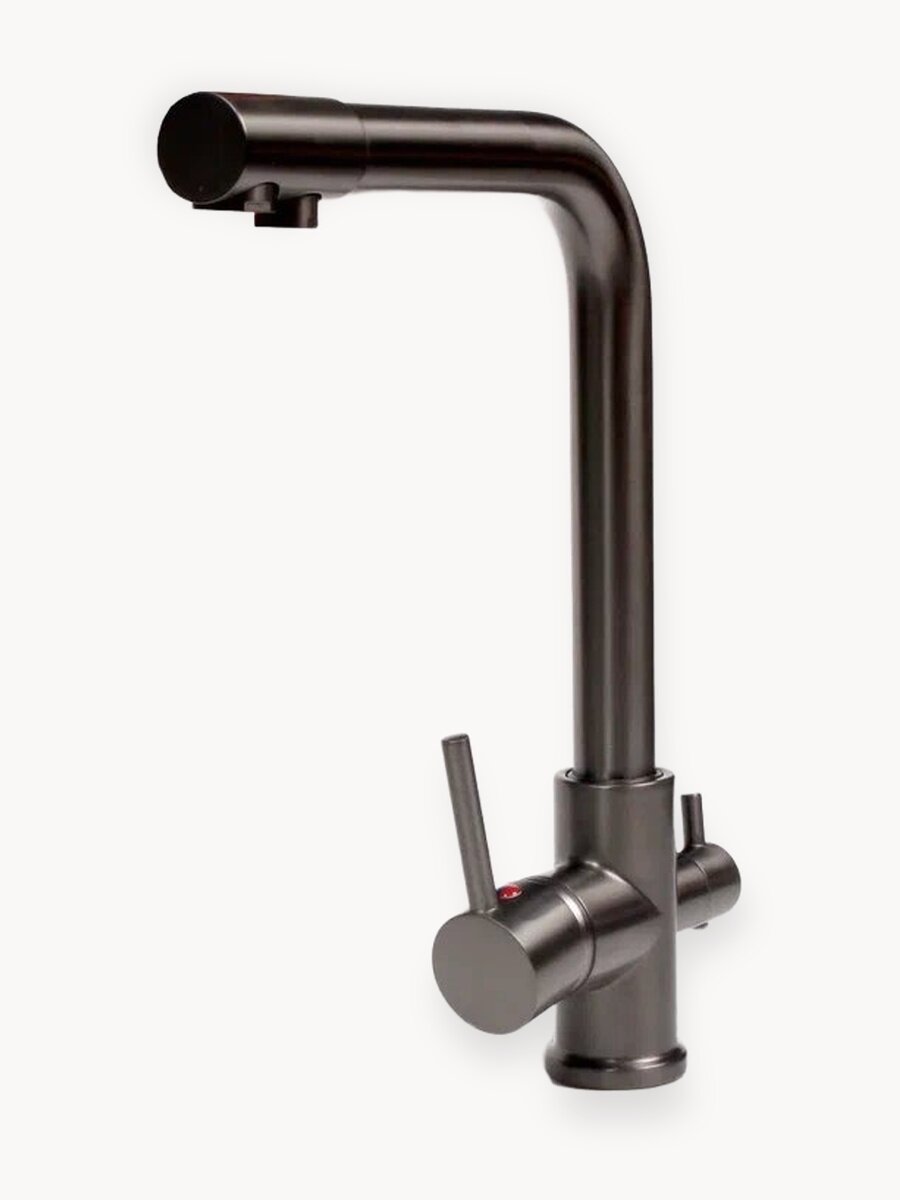 Cмеситель для кухонной мойки под фильтр с краном для питьевой воды (поворотный излив), графитовый