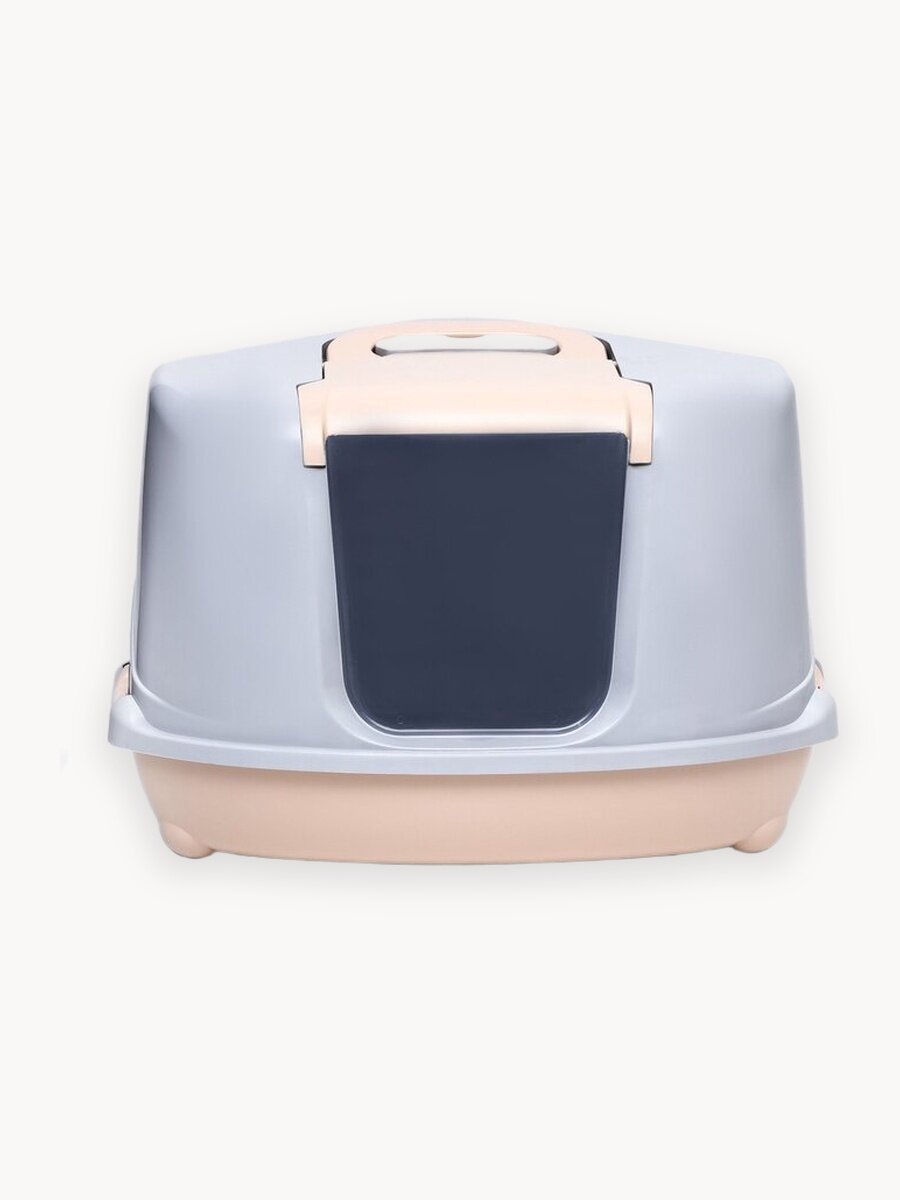 Туалет-домик угловой для кошек закрытый с дверцей 57*46*37 см, бежево-серый