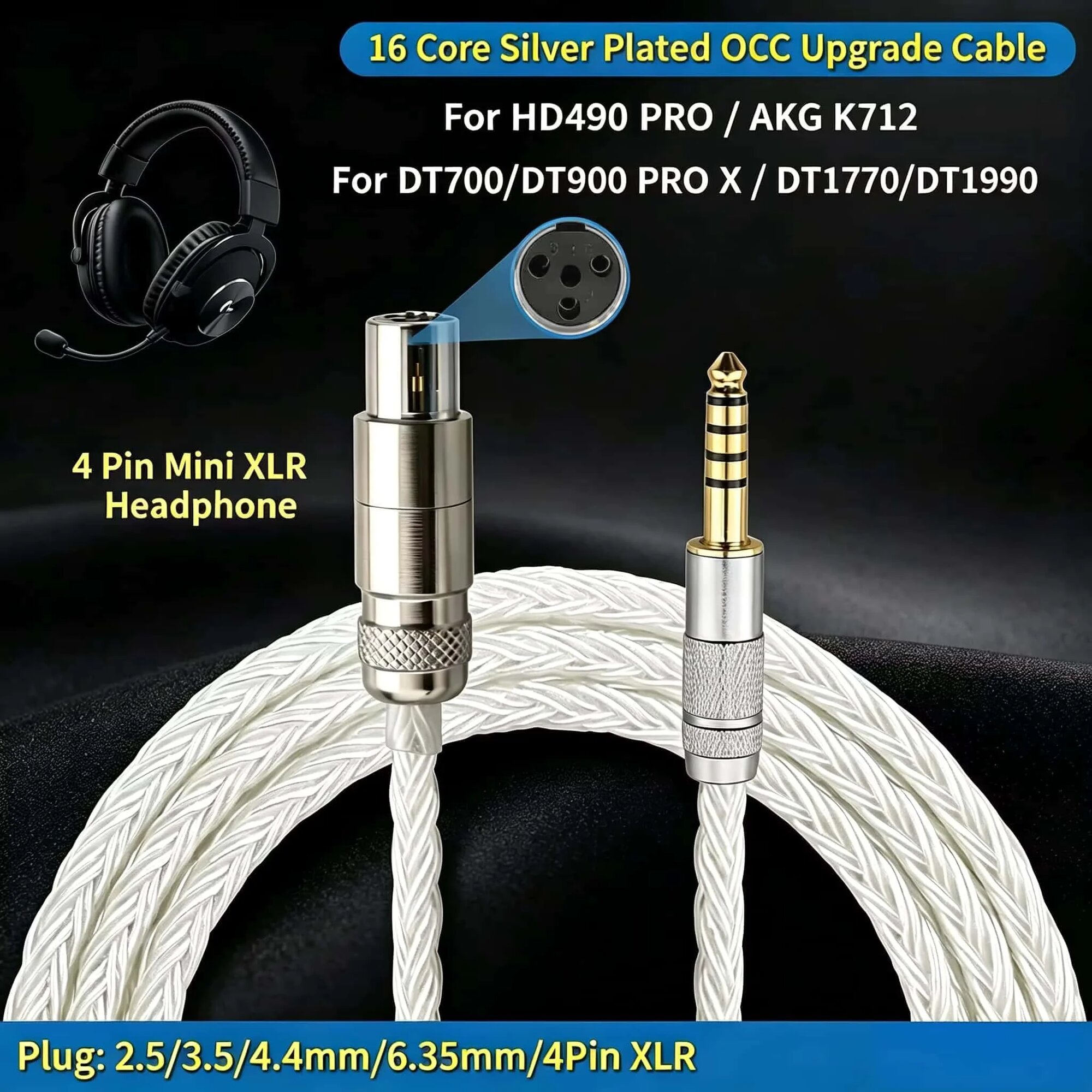 Кабель для наушников audiocrast 16 жил серебряное покрытие 3.5mm 3 pole, 3m