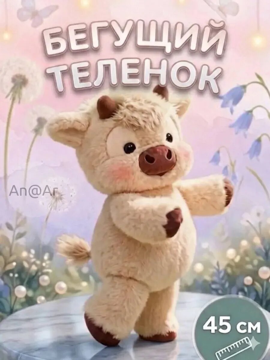 Теленок бегущий мягкая игрушка