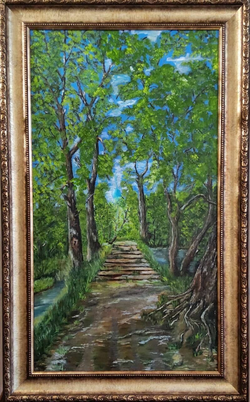 Картина в раме. Миляева Нина "Млевичи", холст, масло, 90x50. Авторская живопись.