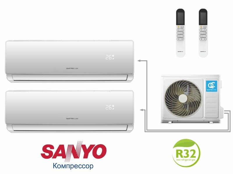 Мультисплит-система на 2 комнаты QUATTROCLIMA QN-FM21UA + QV-FM09WA + QV-FM18WA (25м2 + 45м2)