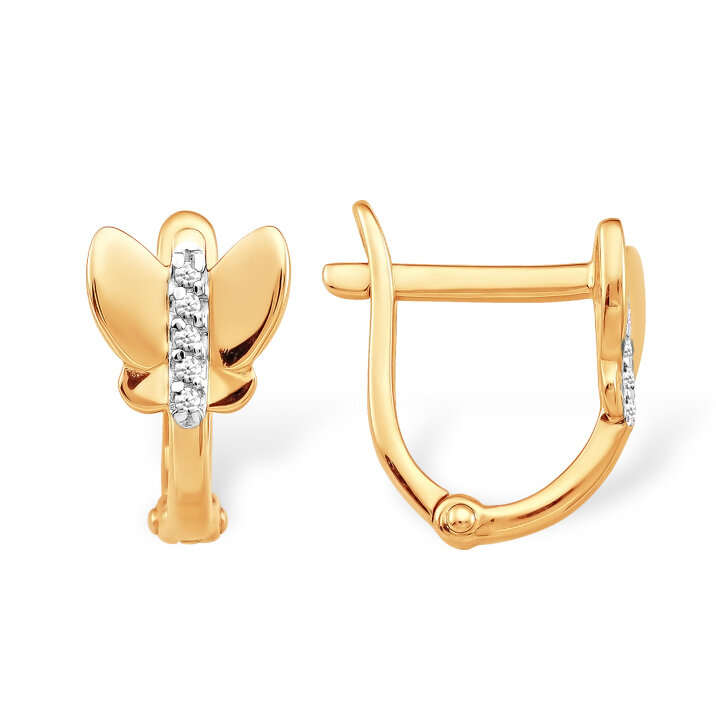 Серьги, золото, 585 проба, фианит