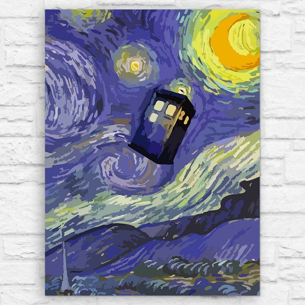 Картина по номерам на холсте сериал Доктор кто (тардис, ван гог) - 14029 В 30х40,