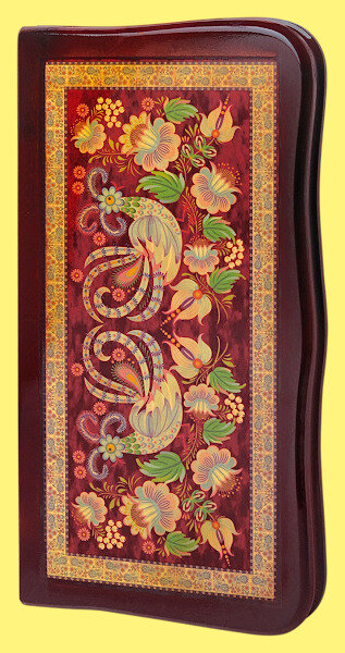 Нарды, шашки Русский стиль (тёмная рамка, филигранные, средние)