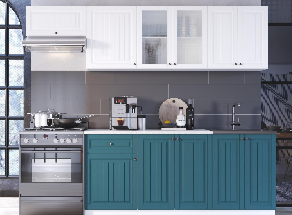 Кухонный гарнитур, кухня, готовый комплект Хозяюшка 2,4 м Акация белая/Моренга