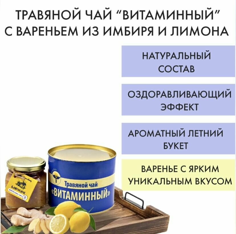 Листовой чай Витаминный с вареньем из имбиря и лимона - подарочный набор Благоедов