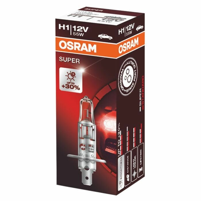 H1 лампа галогеновая Osram SUPER +30% 12V 55W