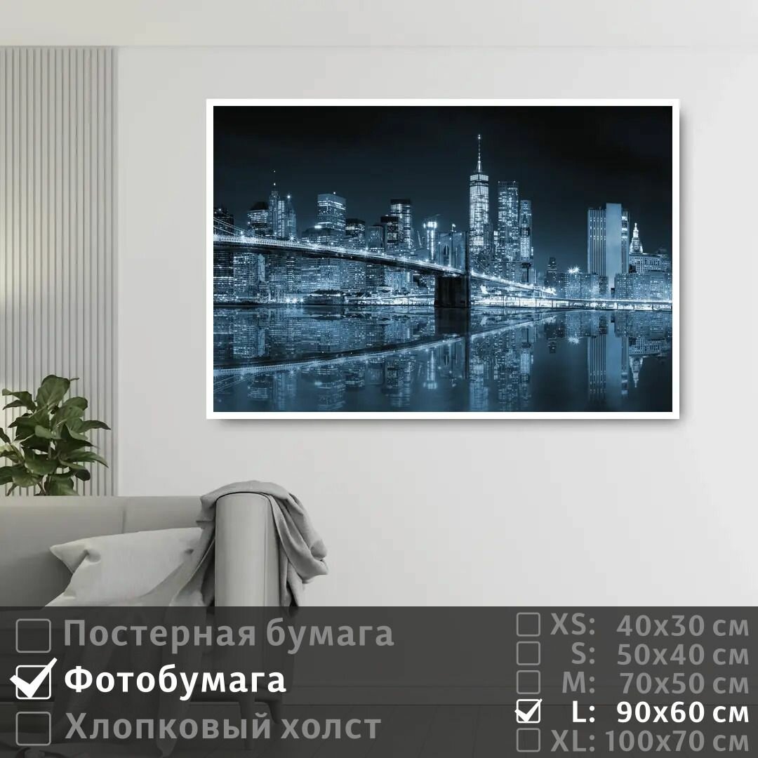 Постер на фотобумаге Фонари Небоскребов Ночного Города 90х60 см ПолиЦентр
