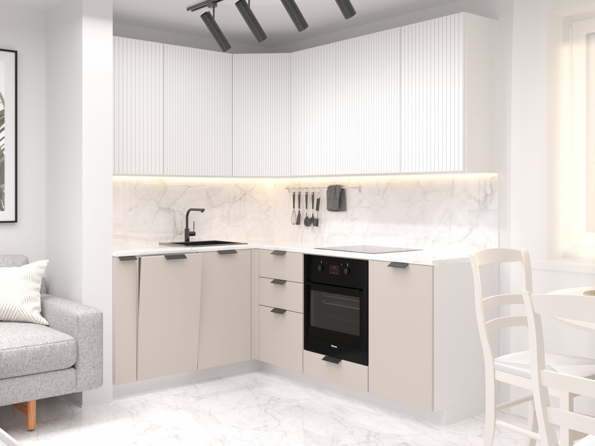 Кухонный гарнитур Евро Лайн Агат/Белый, 1600/2200 мм