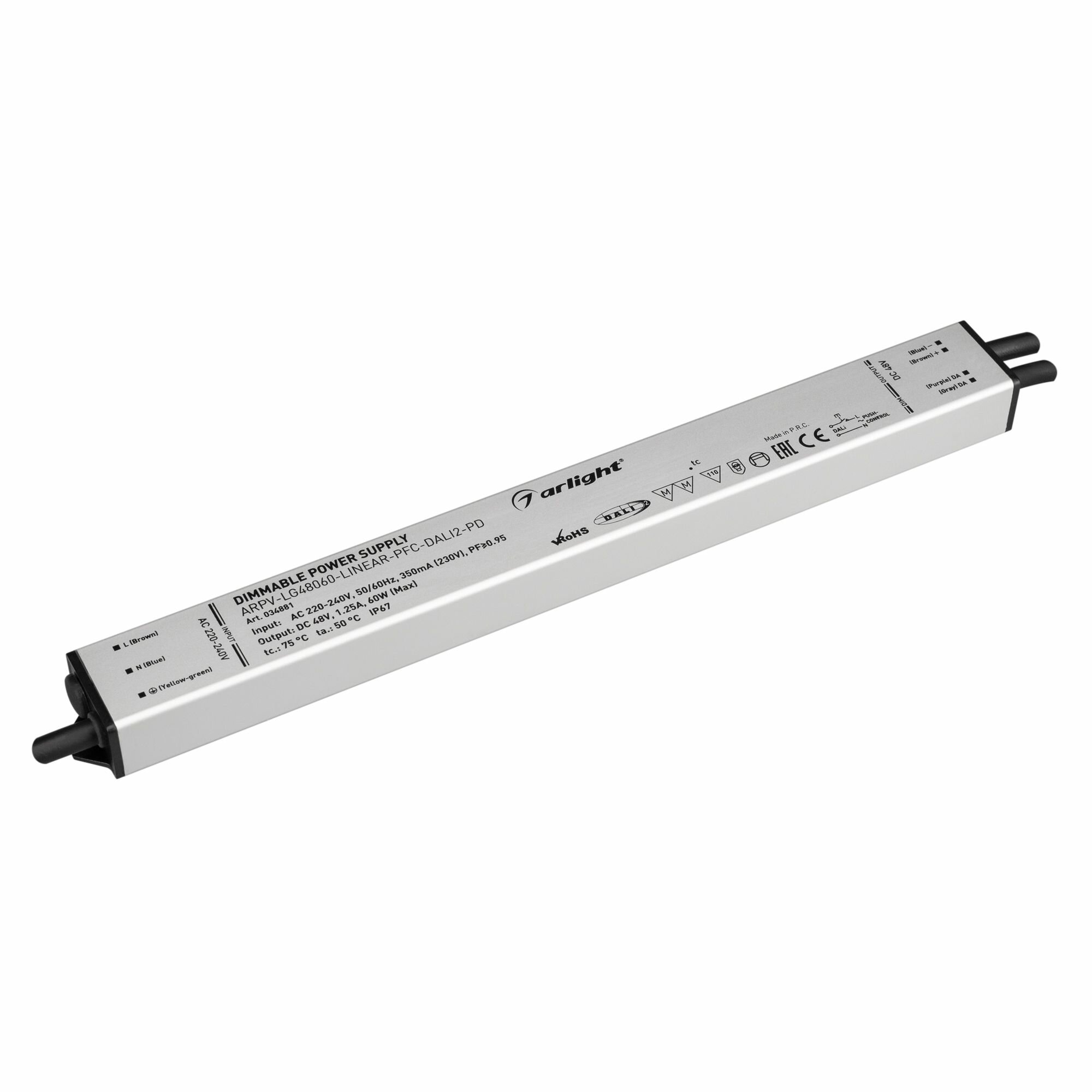 Блок питания ARPV-LG48060-LINEAR-PFC-DALI2-PD (48V, 1.25A, 60W) (Arlight, IP67 Металл, 5 лет) 034881