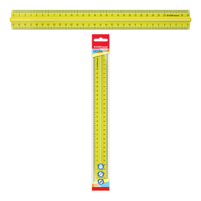 Линейка с держателем пластиковая Erich Krause Neon, 30см, желтый 55522