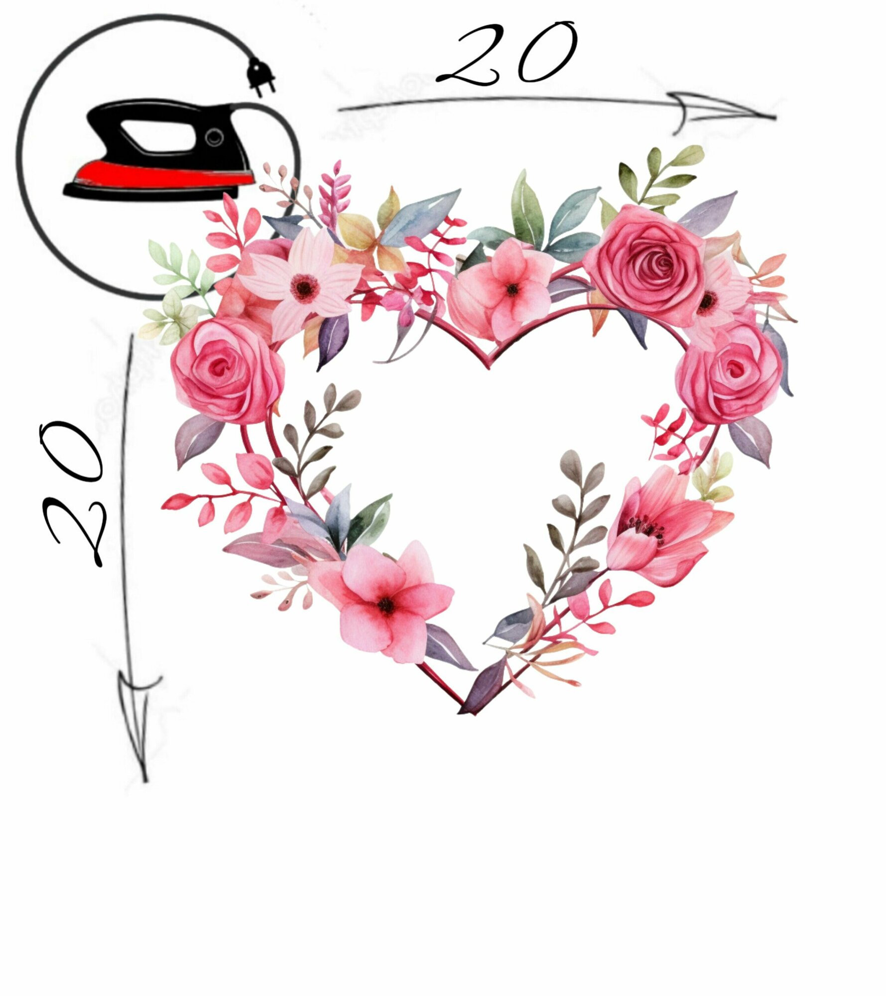 Термотрансфер "Сердце из цветов ", наклейка на одежду, 20х20