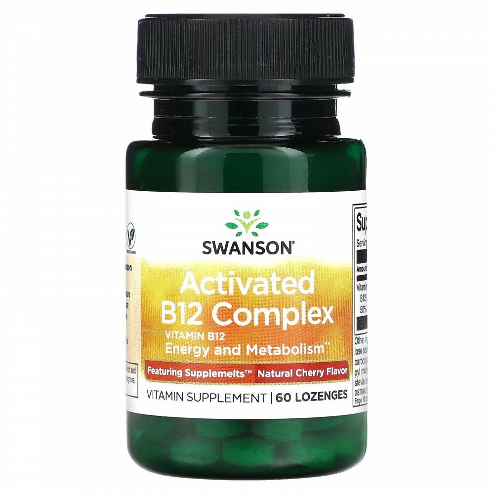 Swanson, Activated B12 Complex, натуральная вишня, 60 пастилок (2000 мкг в каждой пастилке)