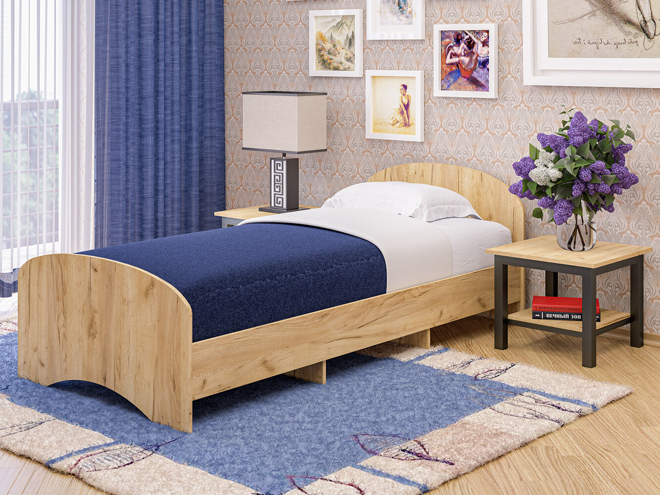 Кровать МК"Пирамида" К-90, односпальная, цвет крафт золотой, 76х203/200х94/90 см