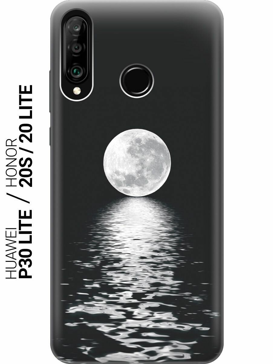Силиконовый чехол на Honor 20 Lite, 20s, Huawei P30 Lite, Хуавей П30 Лайт, Хонор 20 Лайт, 20s с принтом "Луна над морем"