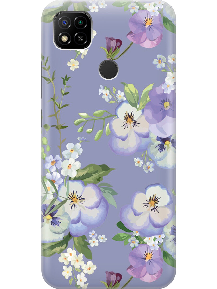Силиконовый чехол на Xiaomi Redmi 9C, Сяоми Редми 9С с принтом "Цветочки на синем фоне"
