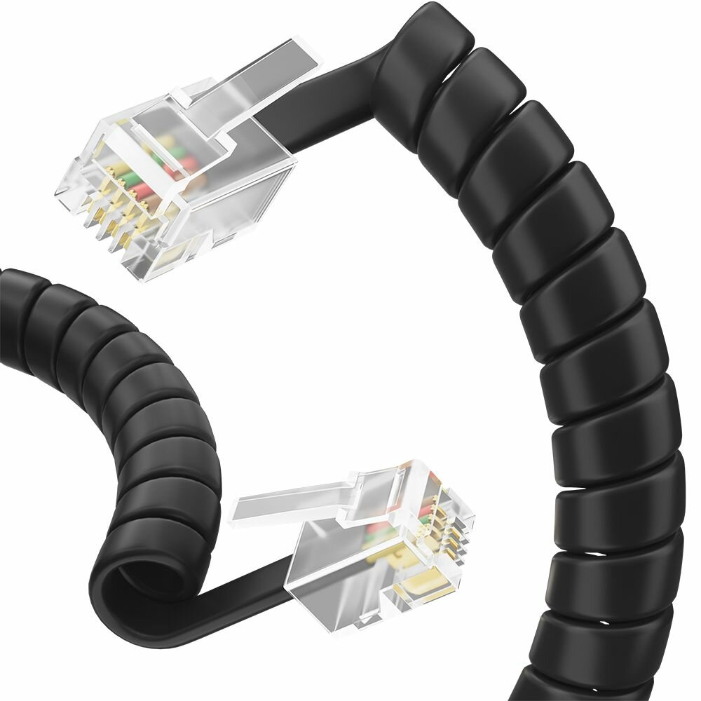 Кабель витой для трубки телефонный шнур RJ9 1.5м черный