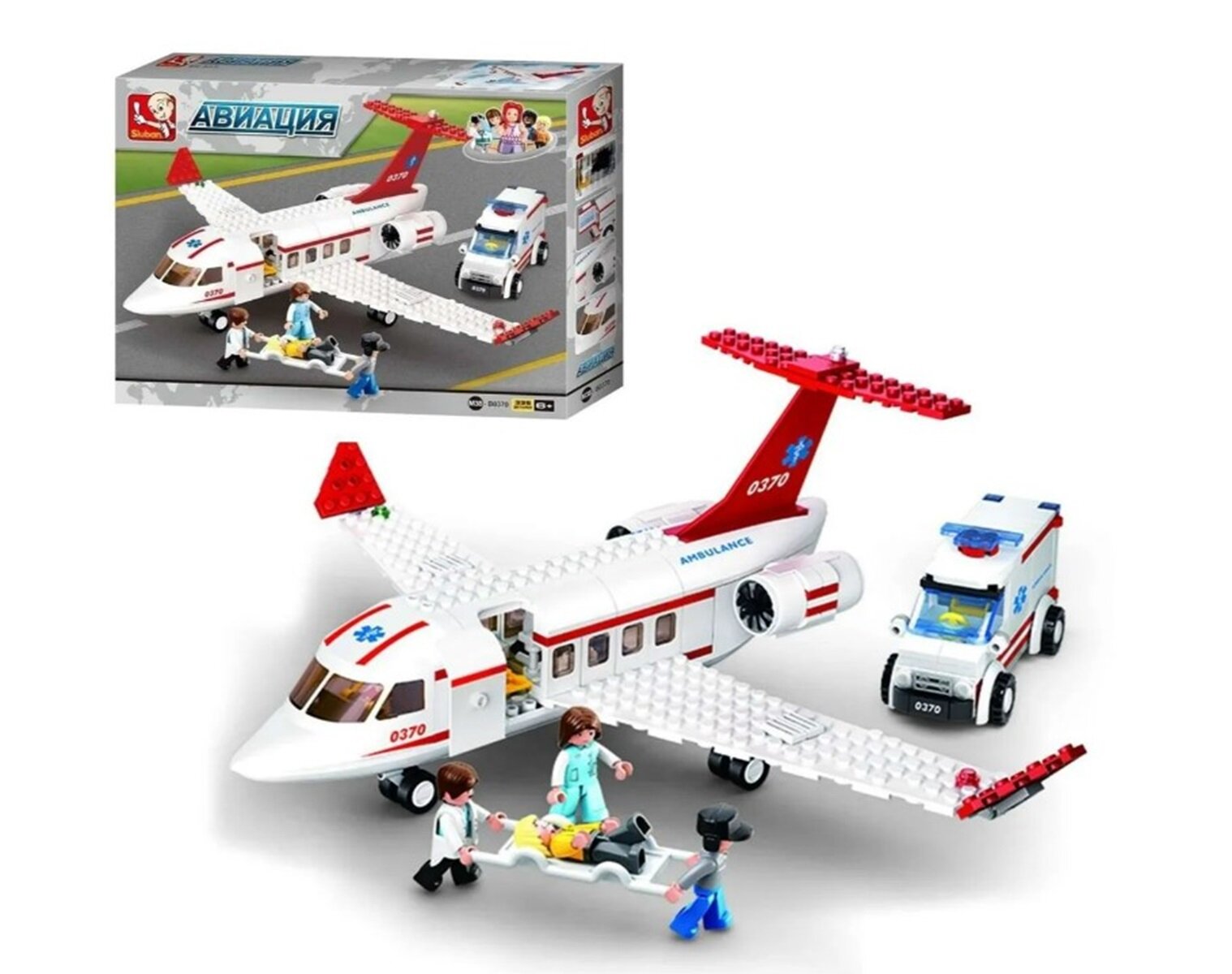 Конструктор Sluban Авиация. Самолет Скорой помощи, 336 дет. M38-B0370