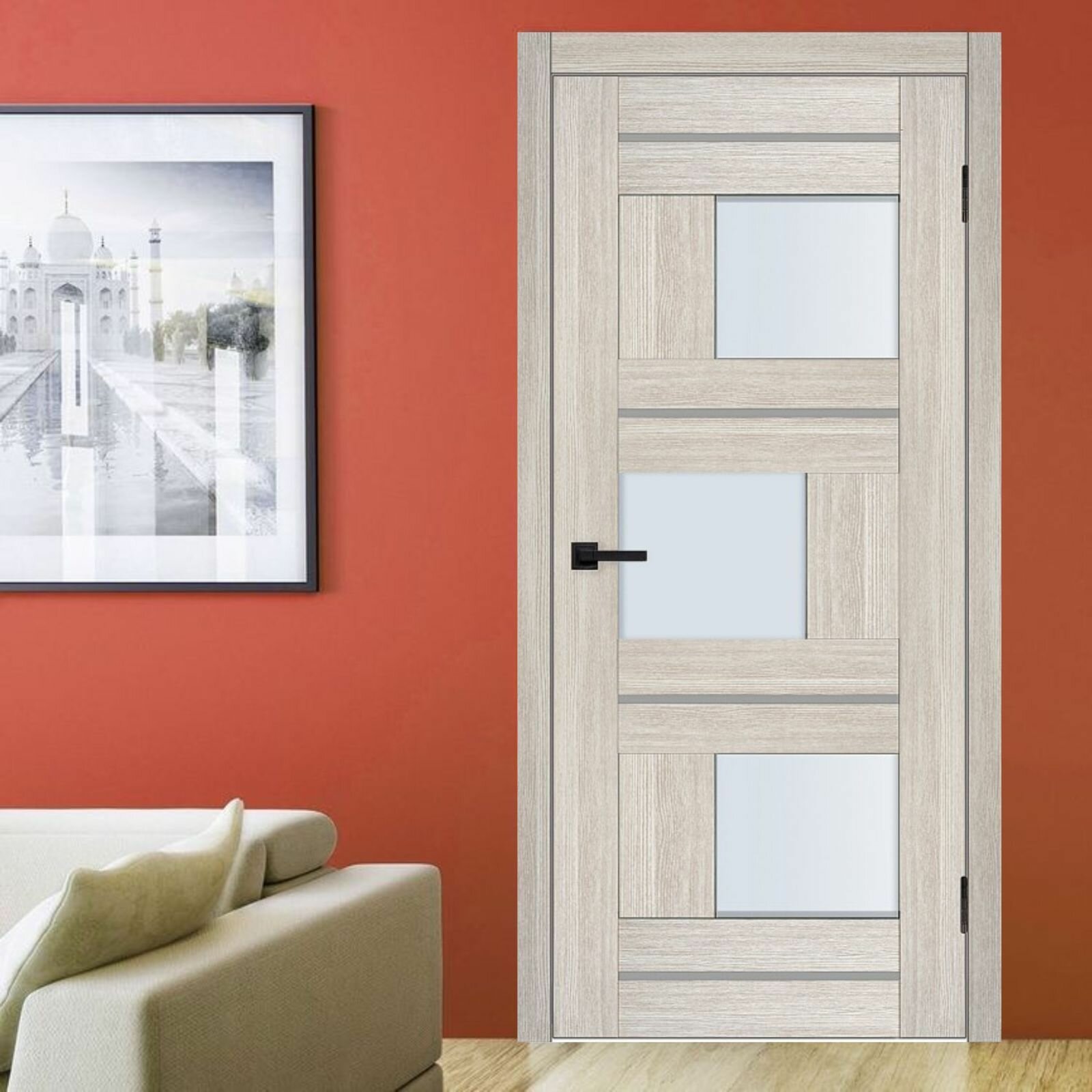 Дверь межкомнатная Тета Капучино Paputin's Doors 600 х 2000 мм Остекленная