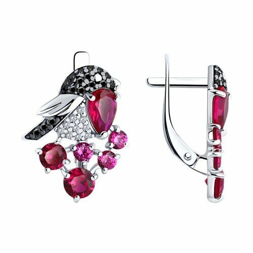 Серьги, серебро, 925 проба, родирование, рубин синтетический