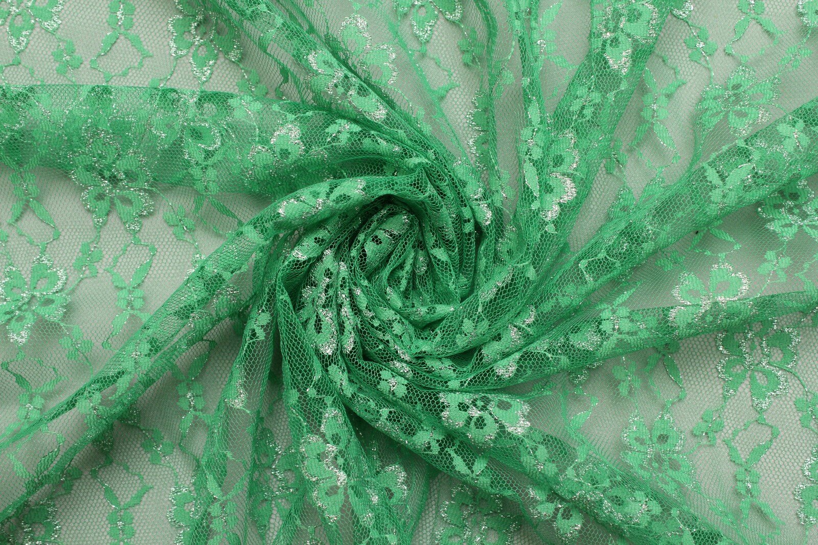 Ткань Гипюр с люрексом зелёный, ш140см, 0,5 м