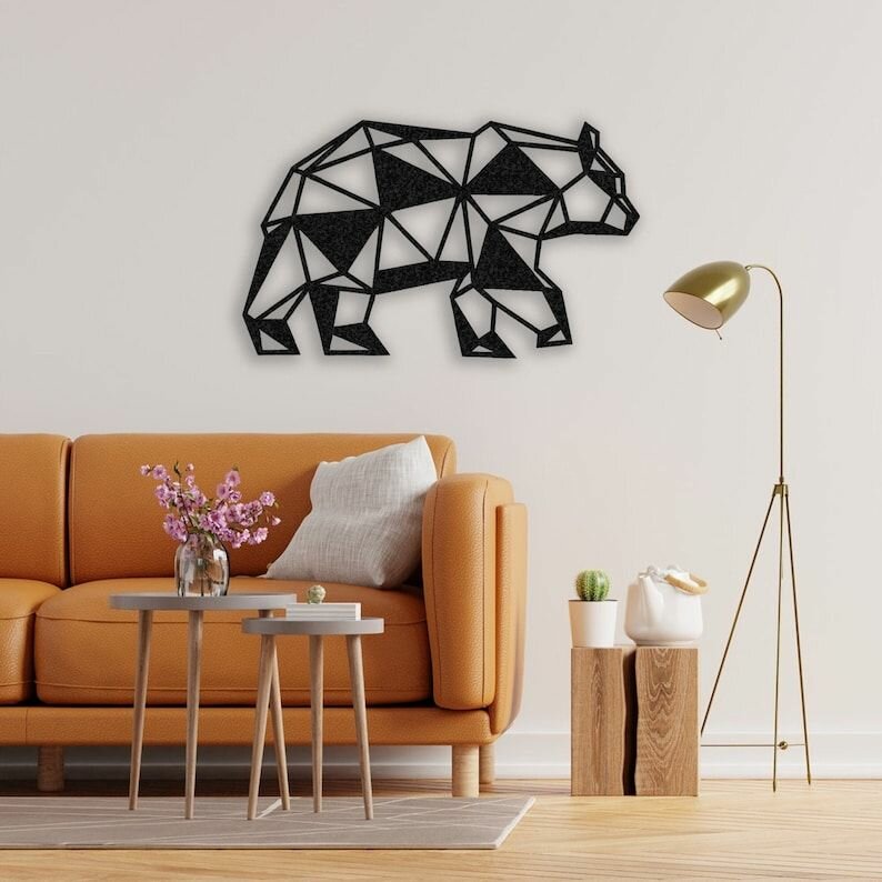 Декоративное панно деревянное, Дикий медведь (черный цвет)