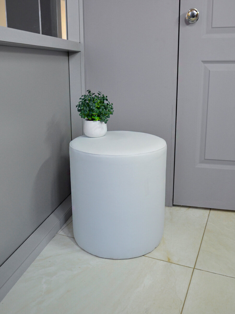 Прочный круглый пуфик для спальни 042, Искусственная кожа, 40х40х40 см.