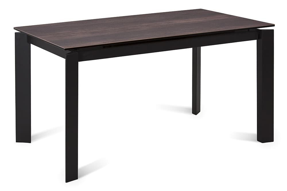 Стол обеденный керамический прямоугольный раздвижной NEVADA 140 DARK OAK CER BK на металлокаркасе, столешница керамика, цвет коричневый дуб, черный каркас, 140(190)х85 см