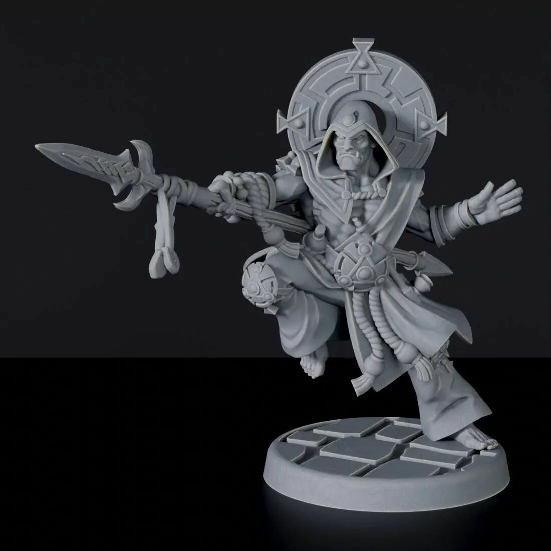 Миниатюра D&D 'Орк монах племени с копьем' масштаб 32 мм (DnD, Dungeons & Dragons, ДнД, Подземелья и Драконы, Pathfinder)