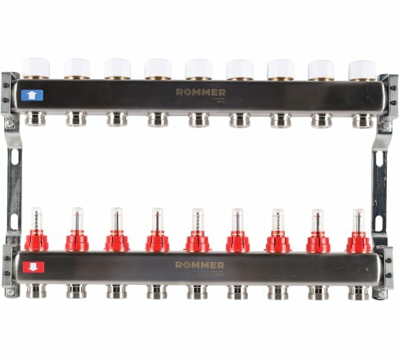 Коллектор из нержавеющей стали с расходомерами ROMMER 9 выходов RMS-1200-000009