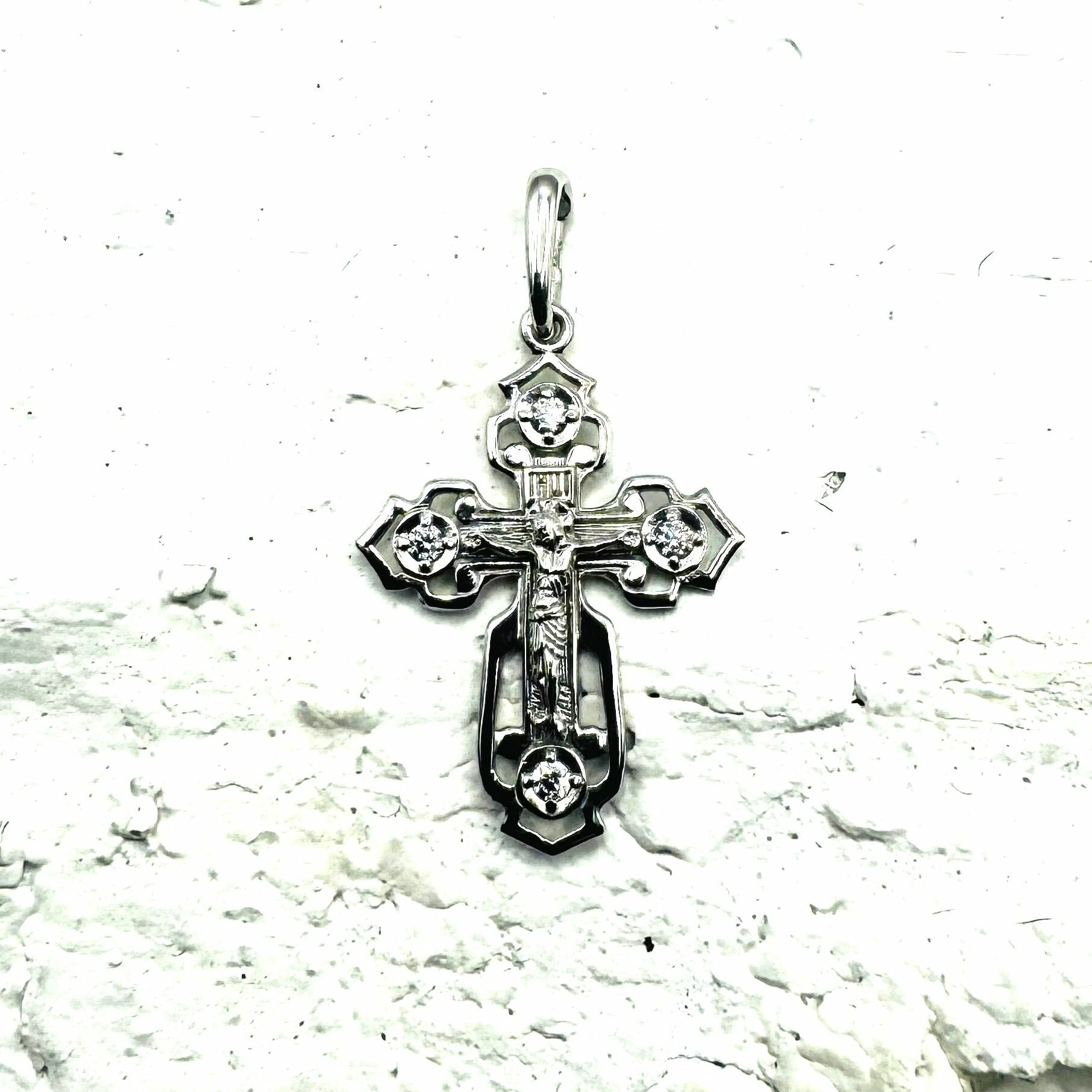 Крестик, серебро, 925 проба, родирование, фианит