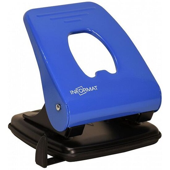 Дырокол Informat Office стандартный до 40 листов 2 отвер. металл синий линейка форматов, ИН243520