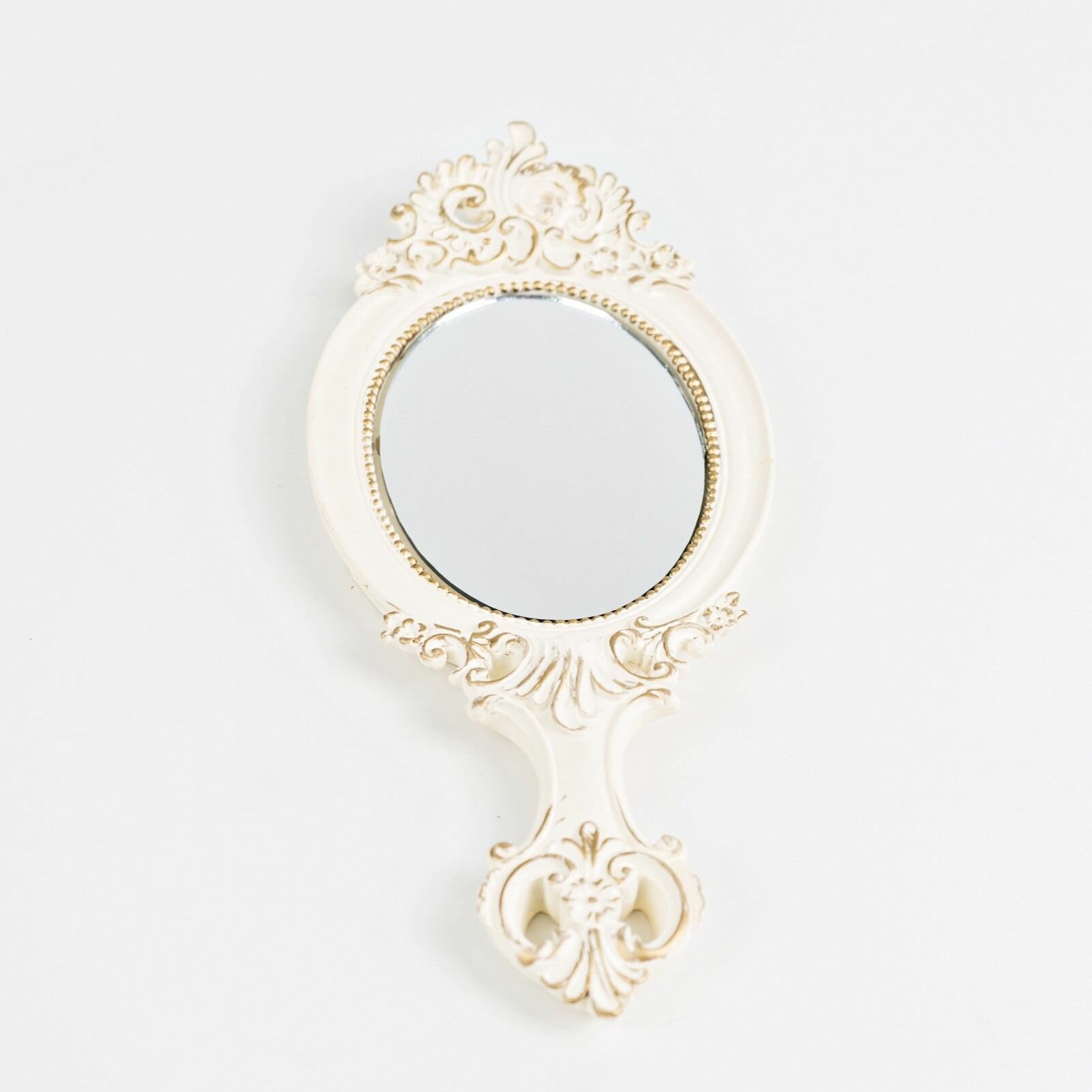 Зеркало ручное белое Винтаж 26 см / Декор зеркальный
