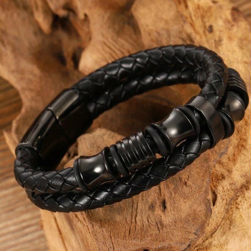 Жесткий браслет, металл, кожа, каучук