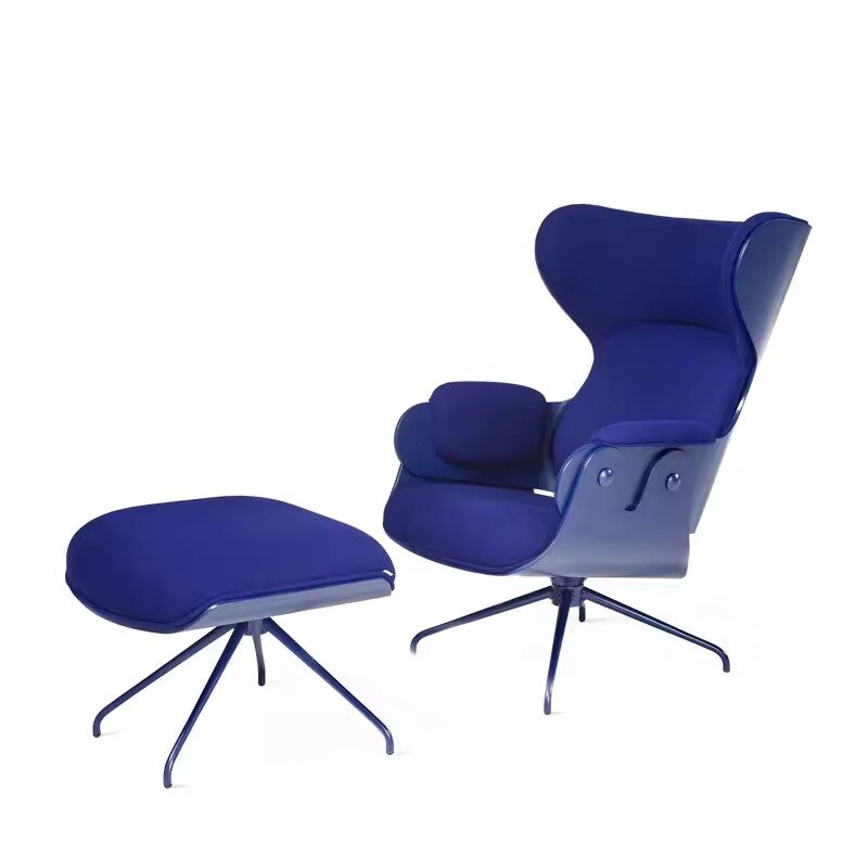 Кресло для отдыха в стиле Lounger Armchair by Jaime Hayon BD Barcelona (синий + синяя ткань + оттоманка)