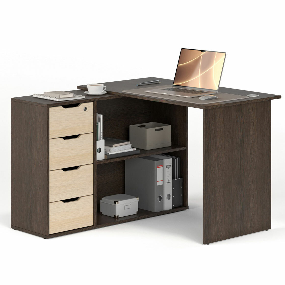 Угловой письменный стол 007093Л (цвет: венге, дуб молочный)