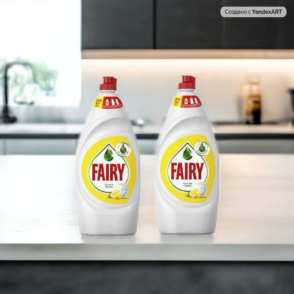 Fairy Средство для мытья посуды, сочный лимон, 1350 мл, 2 штуки