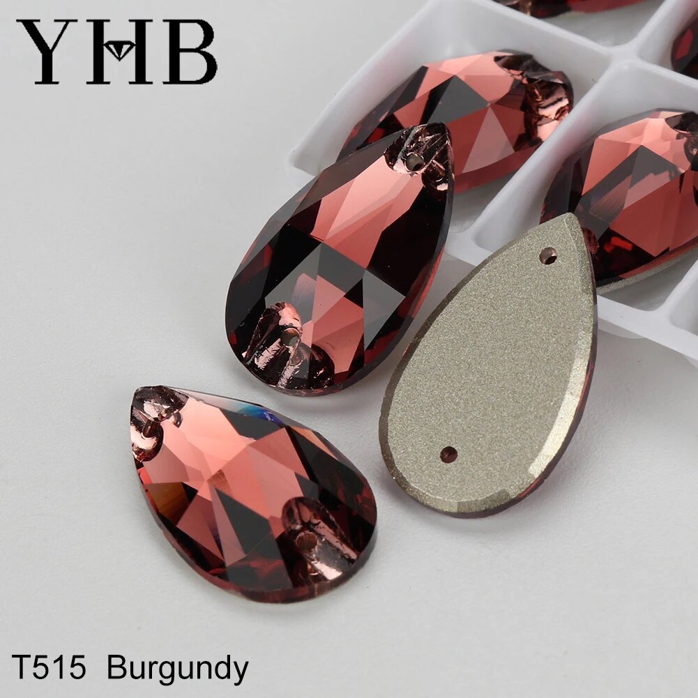 Стразы YHB бордовые T515 Burgundy 10.5x18 мм 24шт