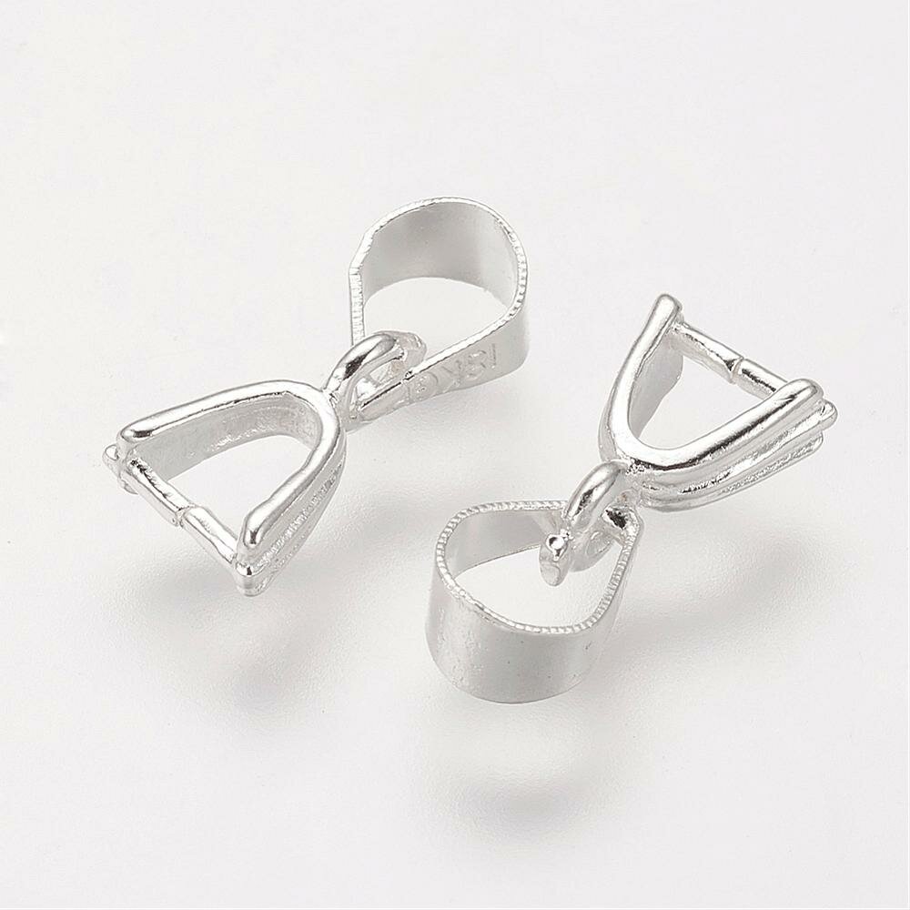 Держатель 12х3мм, фигурный, зажимной, с подвижной петелькой, базовый материал - латунь, серебристого цвета, 1 шт.