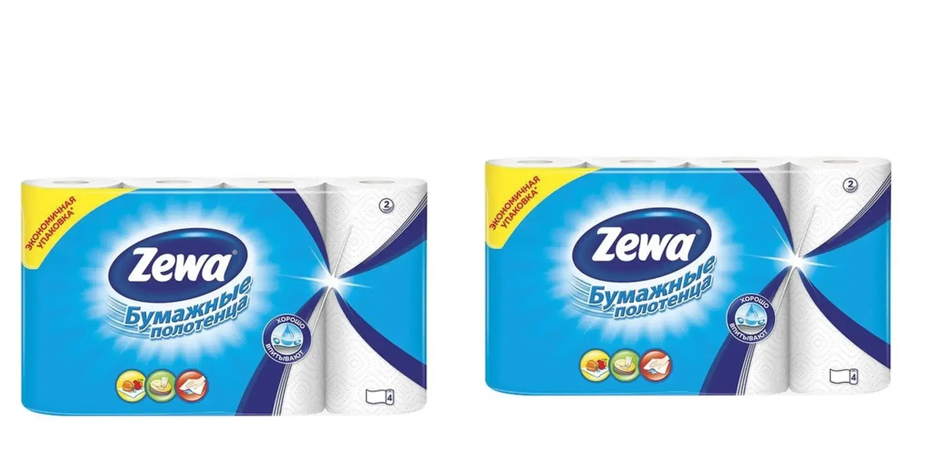 Кухонные полотенца Zewa 2-х слойные белые 4 штуки, 2 уп