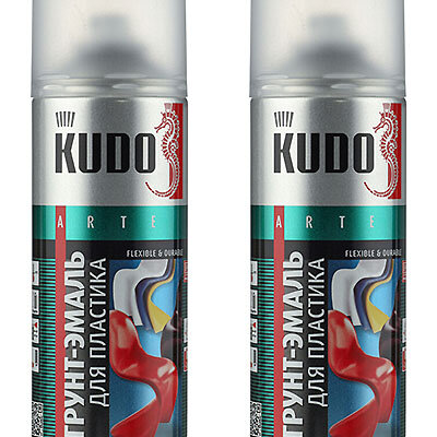 Грунт-эмаль аэрозольная для пластика Kudo черная матовая RAL 9005 520 мл (2 шт.)