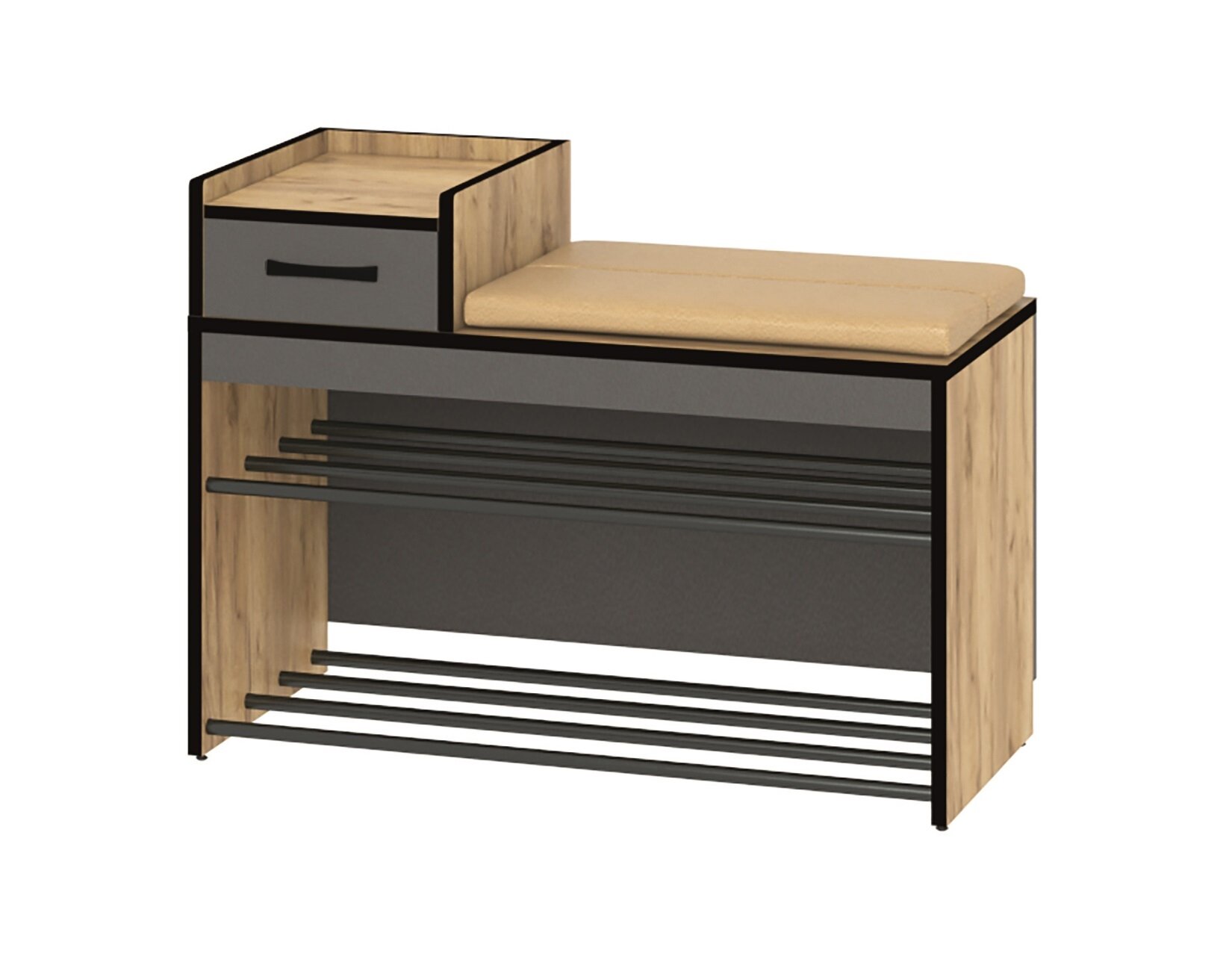 Обувница в коридор Ольга-лофт 5 с сиденьем, Экокожа, Дуб крафт золотой/Темно-серый