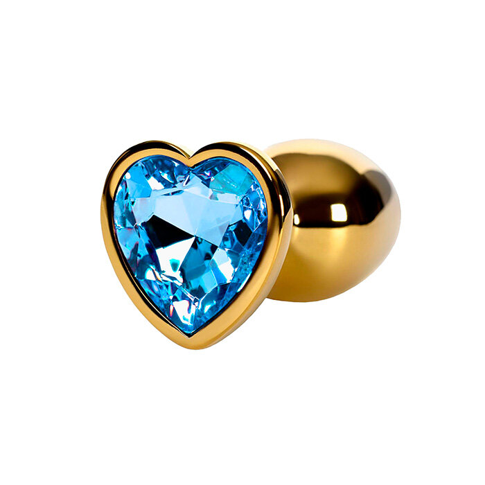 Анальная пробка PinkRabbit Maya металлическая с голубым кристаллом-сердцем, размер M, золотая PinkRabbit Анальная пробка PinkRabbit Maya металлическая с голубым кристаллом-сердцем, размер M, золотая