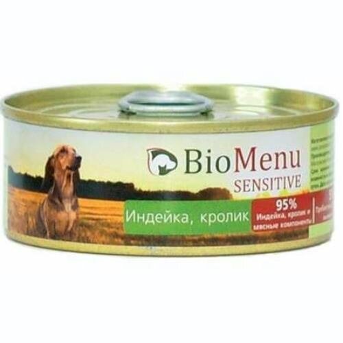 Влажный корм для собак BioMenu SENSITIVE Индейка и Кролик 100г х 24шт