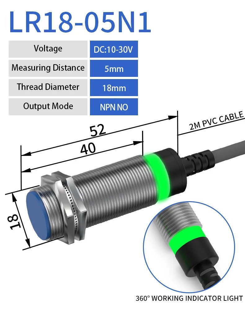 Датчик приближения GTRIC LR18-08N1 5mm DC 3-Wire NPN NO