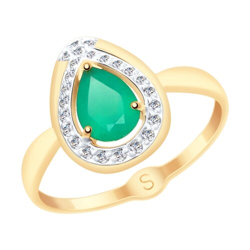 Перстень, красное золото, 585 проба, родирование, фианит, агат